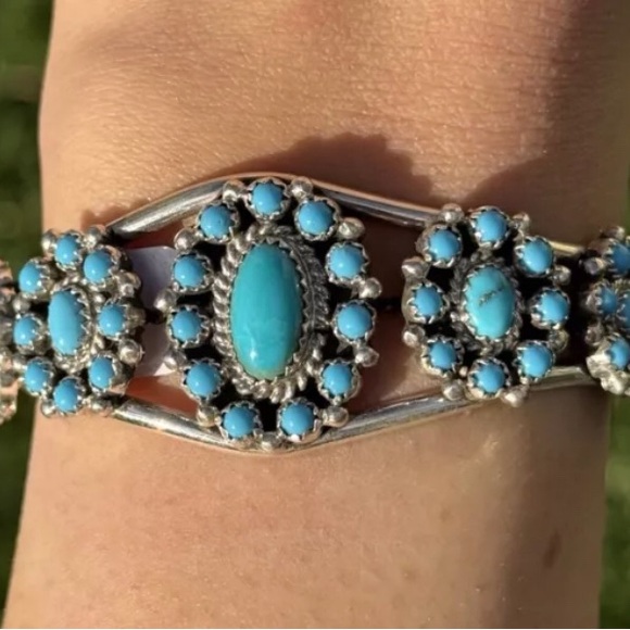 Jewelry | Navajo Native Sterling Silver Turquoise Cluster Cuff Bracelet ...